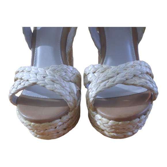 MIA | Shoes | Mia Francis Natural Raffia Platform Wedges Peeptoe Size ...